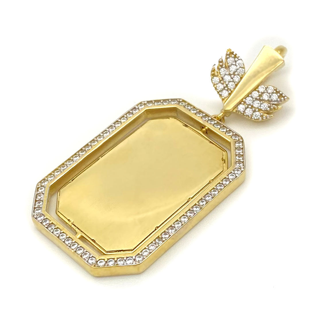 10k Cz Custom Rectangle Rotating Double Sided Picture Pendant With Ang